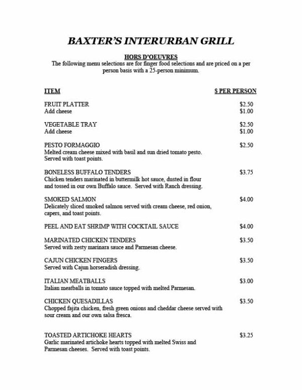 Catering - Baxter's Interurban Grill